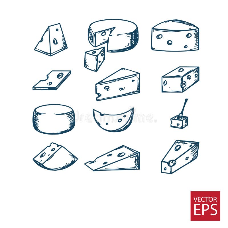 Cheese in the Style of Doodle Stock Vector - Illustration of outline ...