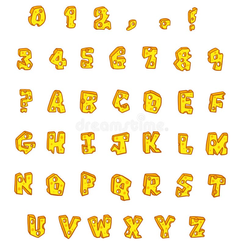Cheese Swiss Cheesy Typeface Lettering ABC Text Font Stock Illustration ...