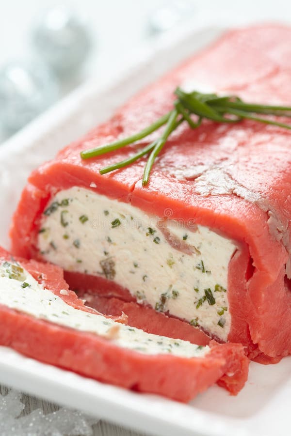 Cheese Terrine Wrapped with Smoked Salmon Stock Photo - Image of pate ...