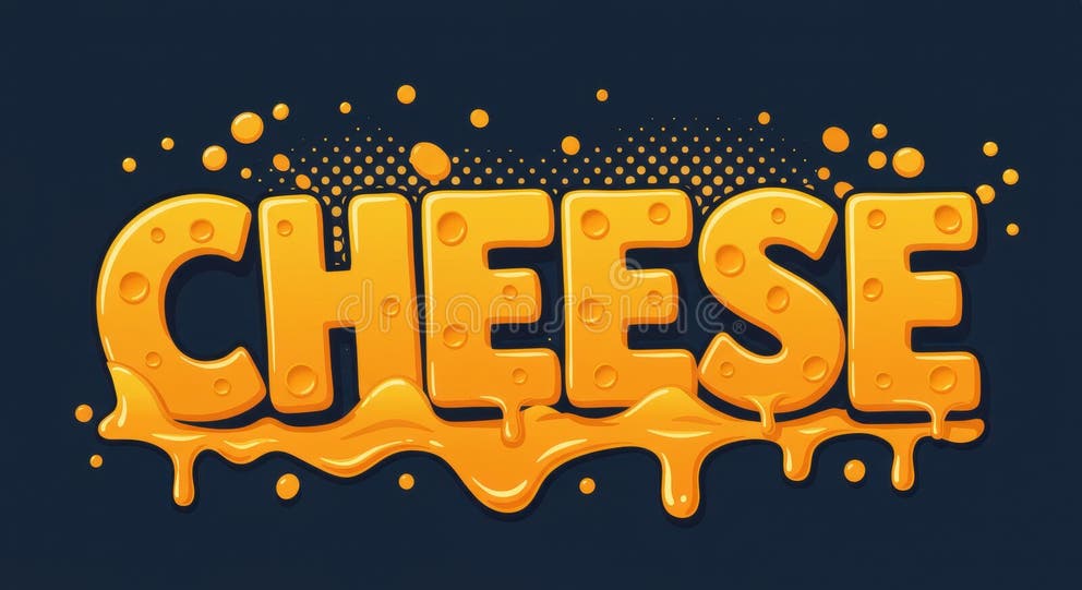 Cheese Text Design with Melting Effect and Splash Elements on Dark ...