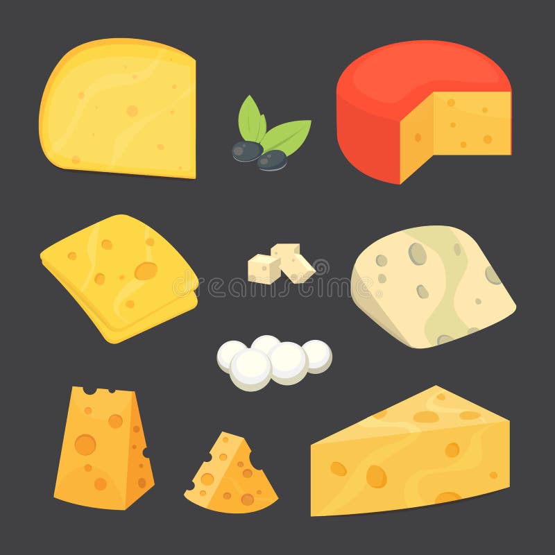 Cheese Types . Modern Flat Style Realistic Vector Illustration Icons ...
