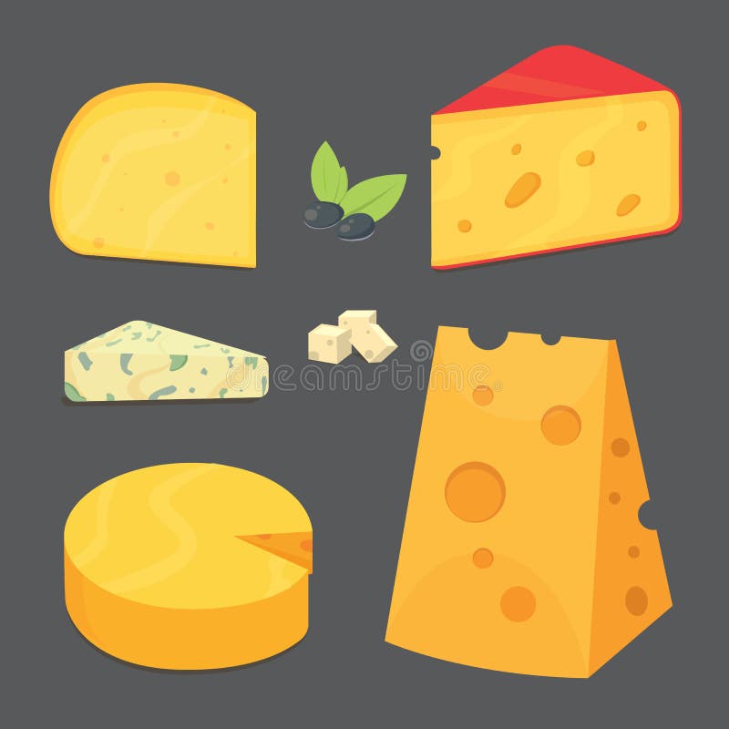 Cheese Types . Cartoon Style Vector Illustration Icons. Stock Vector ...