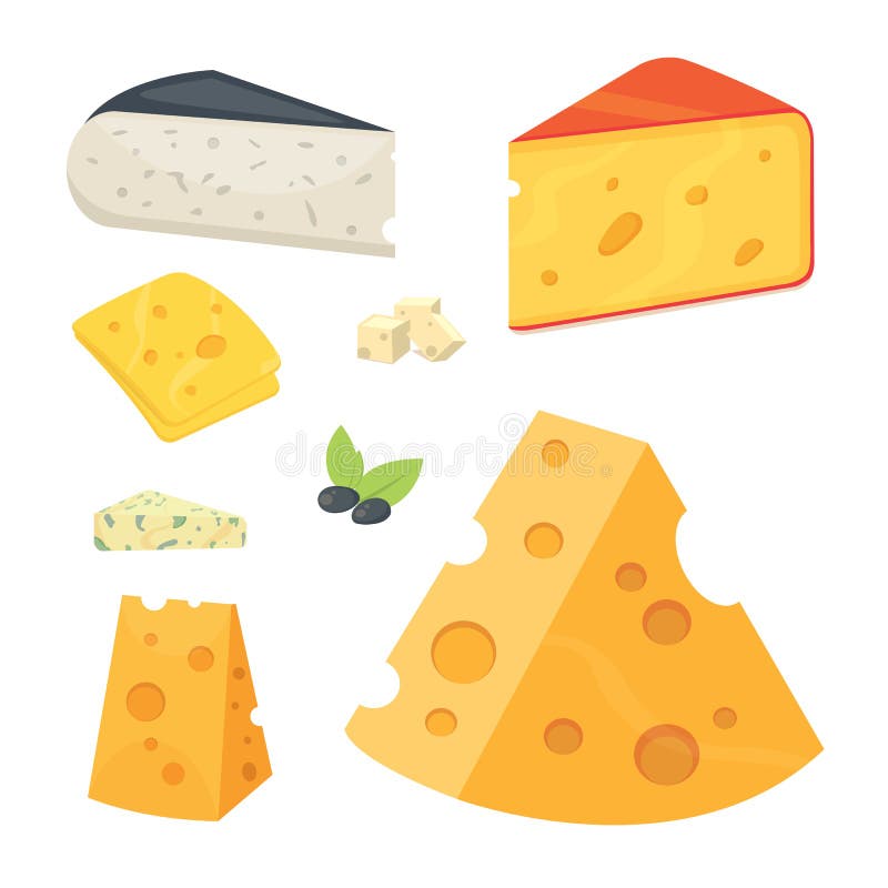 Cheese Types in Cartoon Style Vector Illustration Icons. Stock Vector ...