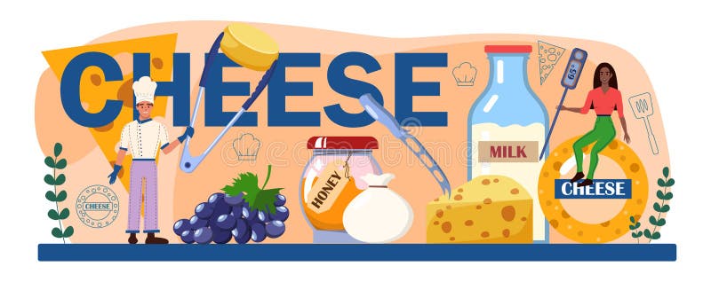 Cheese Typographic Header. Professional Chef Making Block of Cheese ...