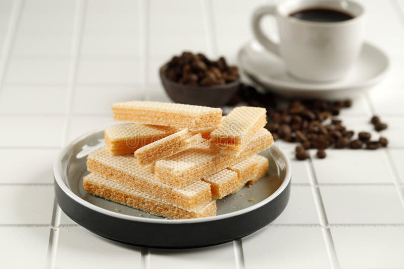 Cheese Waffer with Black Coffee Stock Image - Image of cocoa, product ...