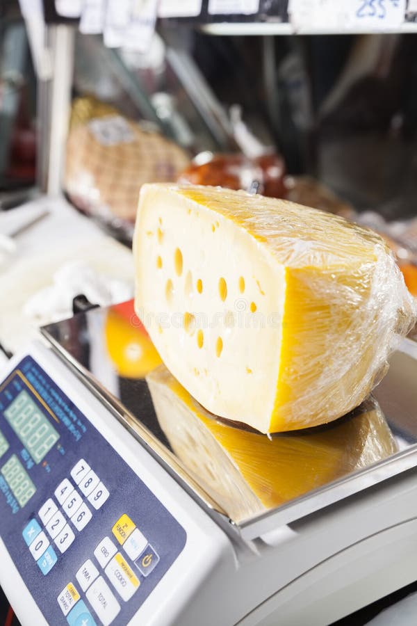 Packed Cheese on Weight Scale in Store Stock Image - Image of detail ...