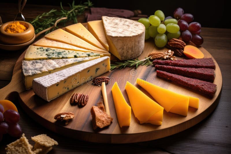 Cheese Wheel Cut into Wedges on a Board Stock Photo - Image of ...