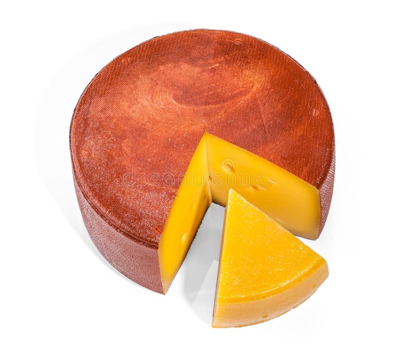 Cheese Wheel Isolated on White and One Cheese Triangle Stock Image ...