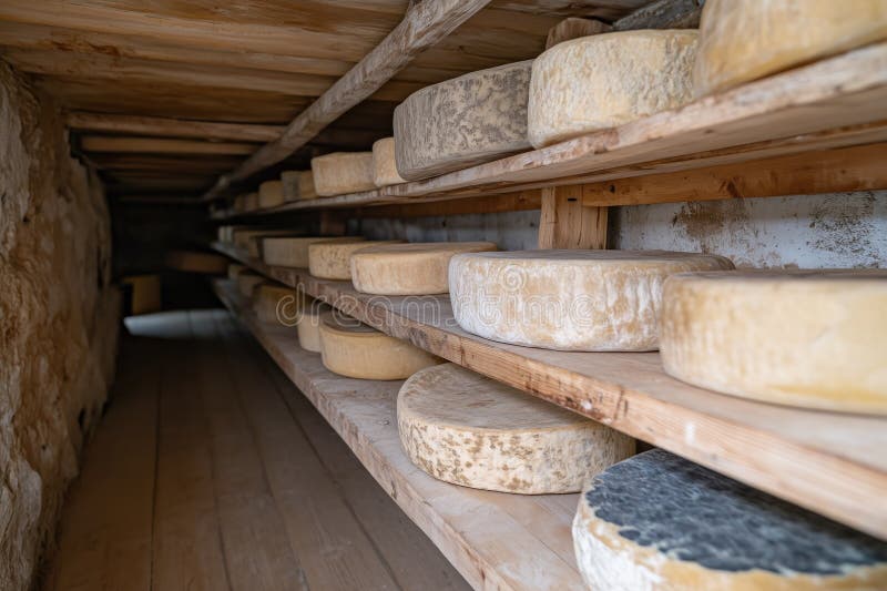 Cheese Wheels in a Cellar of a Dairy Farm Stock Illustration ...