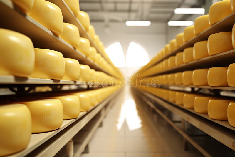 Cheese Wheels in a Cheese Factory. Shallow Depth of Field Stock ...