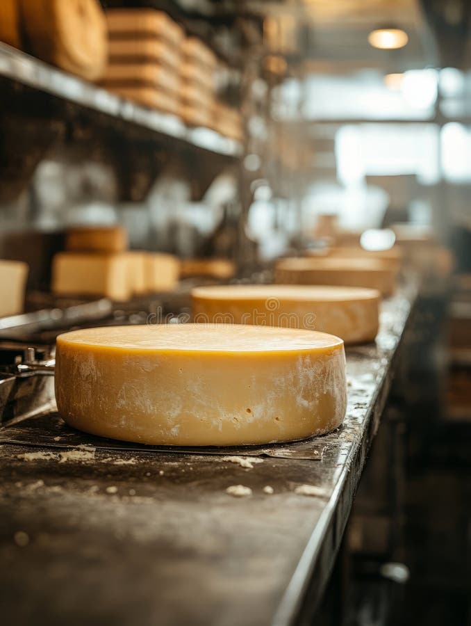 Cheese Wheels in a Rustic Cheese Production Setup. Stock Image - Image ...
