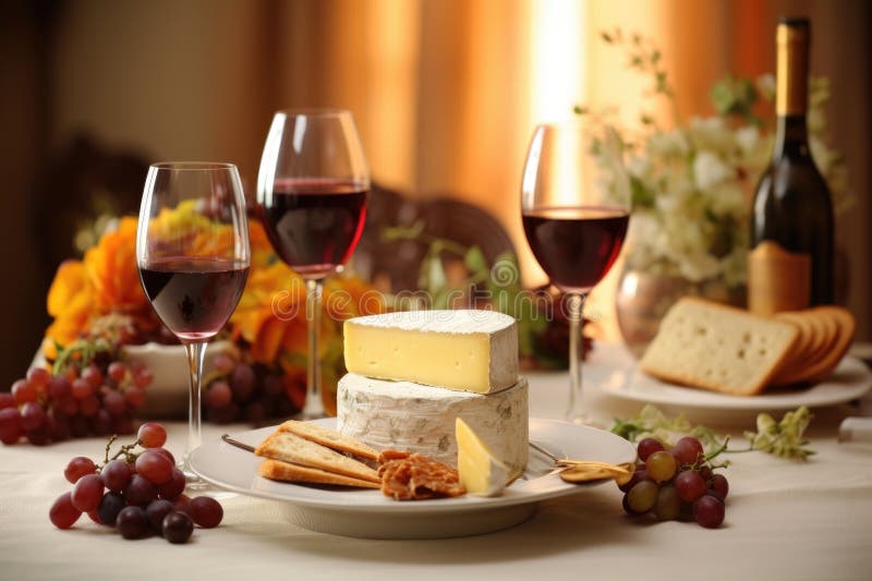 Cheese and Wine Pairing on Elegant Table Setting Stock Photo - Image of ...