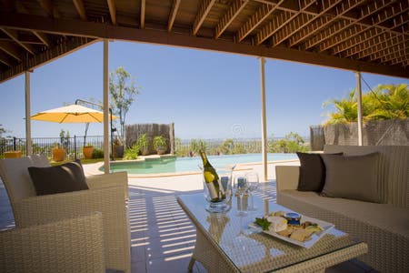 Cheese and Wine by the Pool in the Shade Stock Photo - Image of clear ...