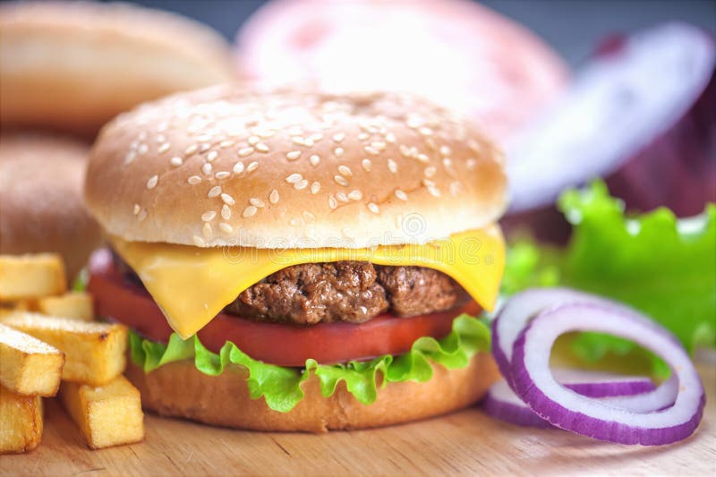 Cheeseburger stock image. Image of wooden, burger, food - 38935479