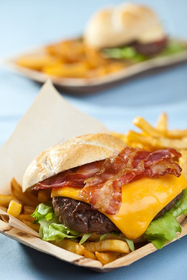 Cheeseburger with Bacon and Fries Stock Photo - Image of junkfood, meat ...