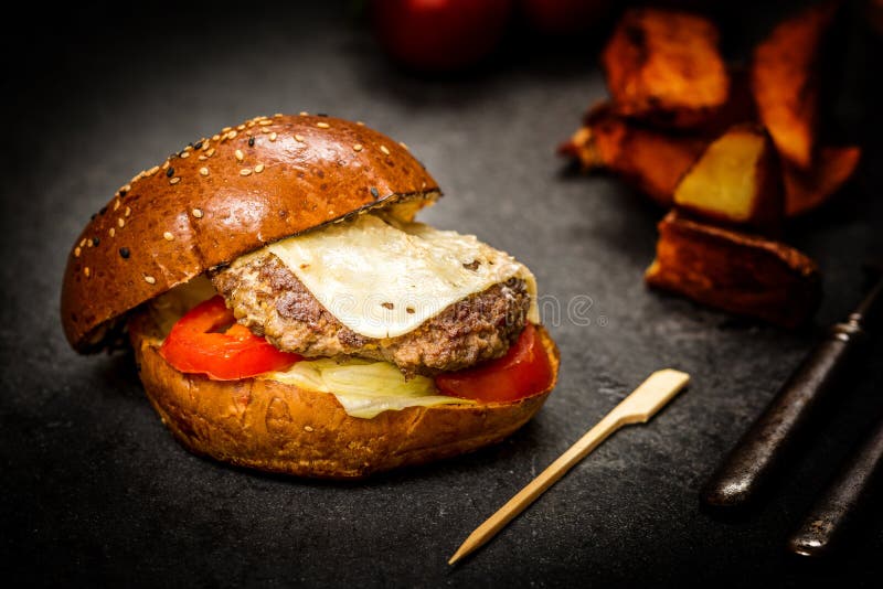 Cheeseburger with Beef Meat Stock Photo - Image of lunch, bacon: 105651840