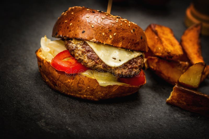 Cheeseburger with Beef Meat Stock Photo - Image of french, grilled ...