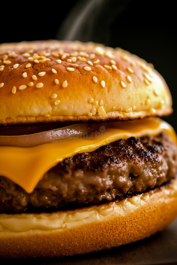 A Cheeseburger with Cheese and Onions on a Bun Stock Photo - Image of ...