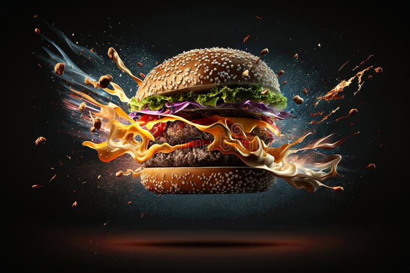 Cheeseburger is Exploding. Generative Ai Stock Illustration ... Cheeseburger is Exploding. Generative Ai Stock Illustration ...