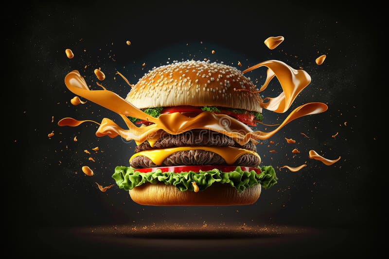 Cheeseburger Fast Food Exploding. Generative Ai Stock Illustration ...