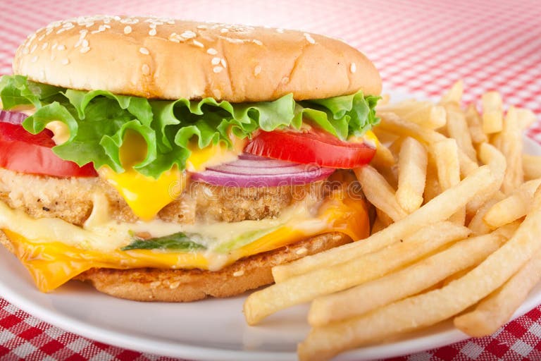 Cheeseburger with fries stock image. Image of cheeseburgers - 10340297