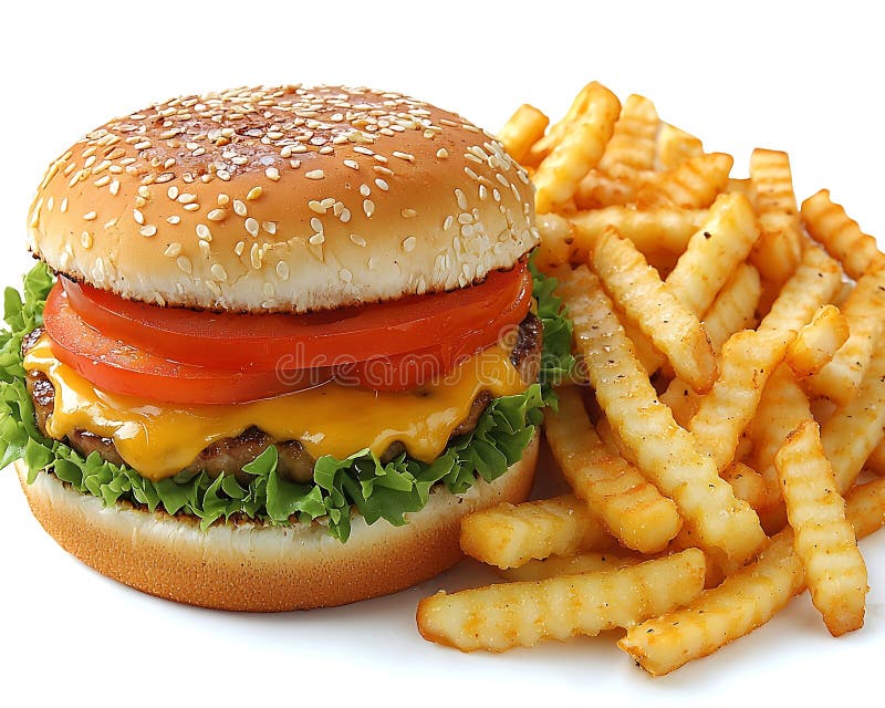 Cheeseburger Fries Meal Studio Shot Stock Image - Image of cheesy ...