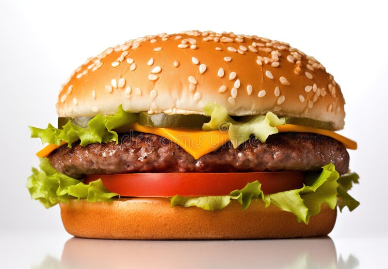 Cheeseburger or Hamberger on a White Background. Fast Food Stock ...