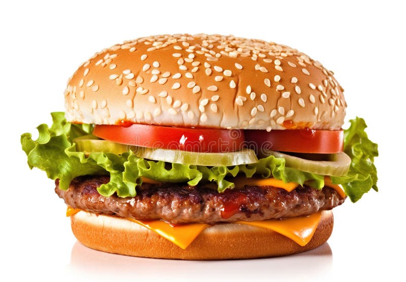 Cheeseburger or Hamberger on a White Background. Fast Food Stock ...