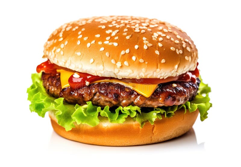 Cheeseburger or Hamberger on a White Background. Fast Food Stock ...