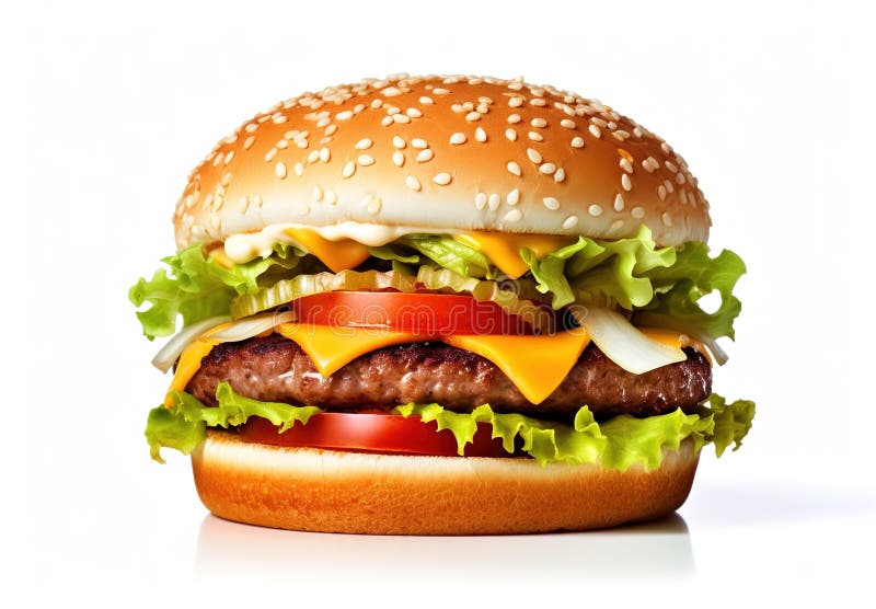 Cheeseburger or Hamberger on a White Background. Fast Food Stock ...