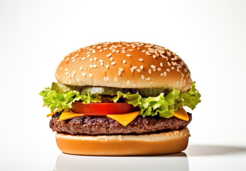 Cheeseburger or Hamberger on a White Background. Fast Food Stock ...