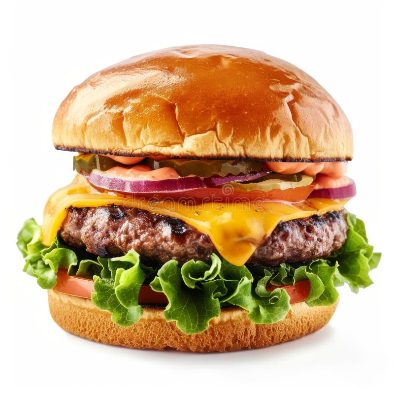 Cheeseburger on Isolated Background. Classic Hamburger with Cheddar ...
