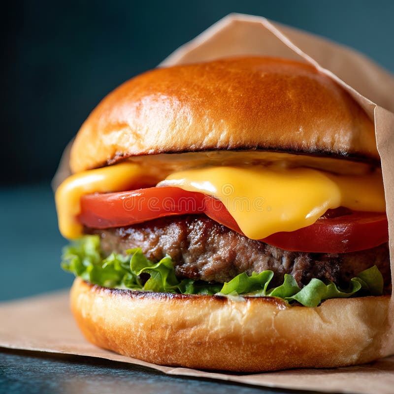 A Cheeseburger with Lettuce Tomato and Cheese on a Bun Stock Photo ...
