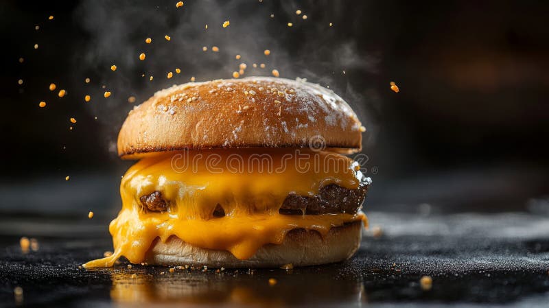 Cheeseburger with Melted Cheese and Steam Stock Illustration ...