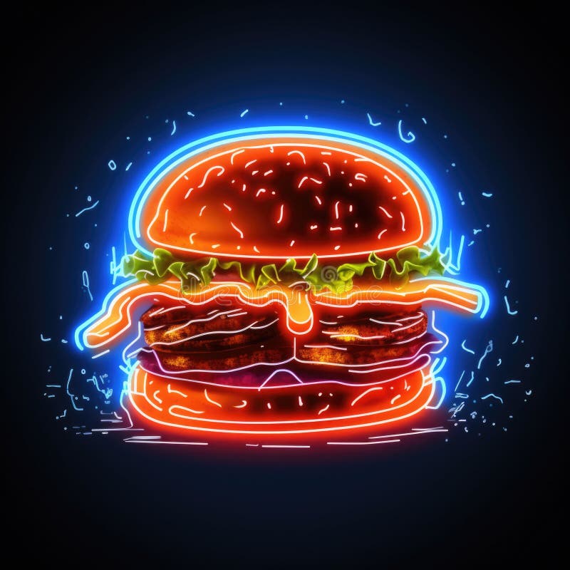 Cheeseburger. Neon Outline Icon with a Light Effect Stock Illustration ...