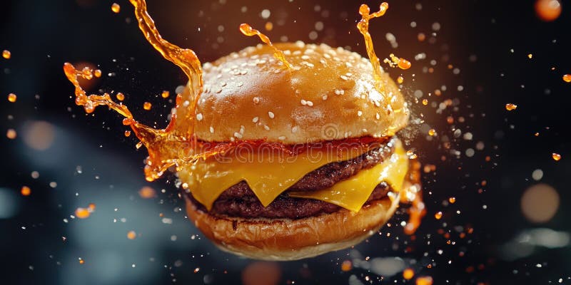 Cheeseburger & Soda Burst Stock Photo - Image of bubbles, blur: 358357502