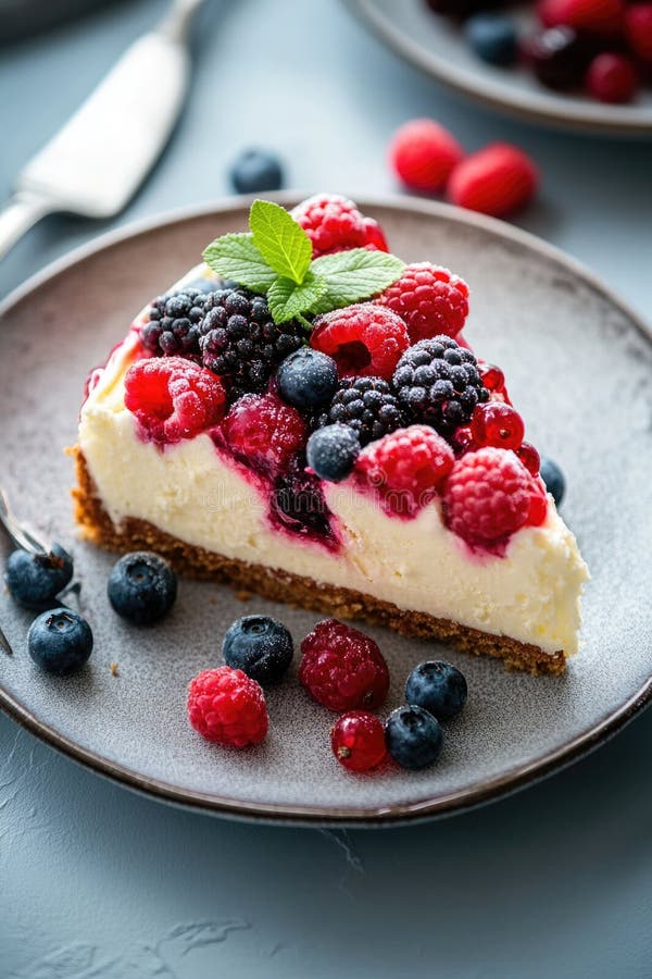 Cheesecake with Berries on Plate Stock Image - Image of cheesecake ...
