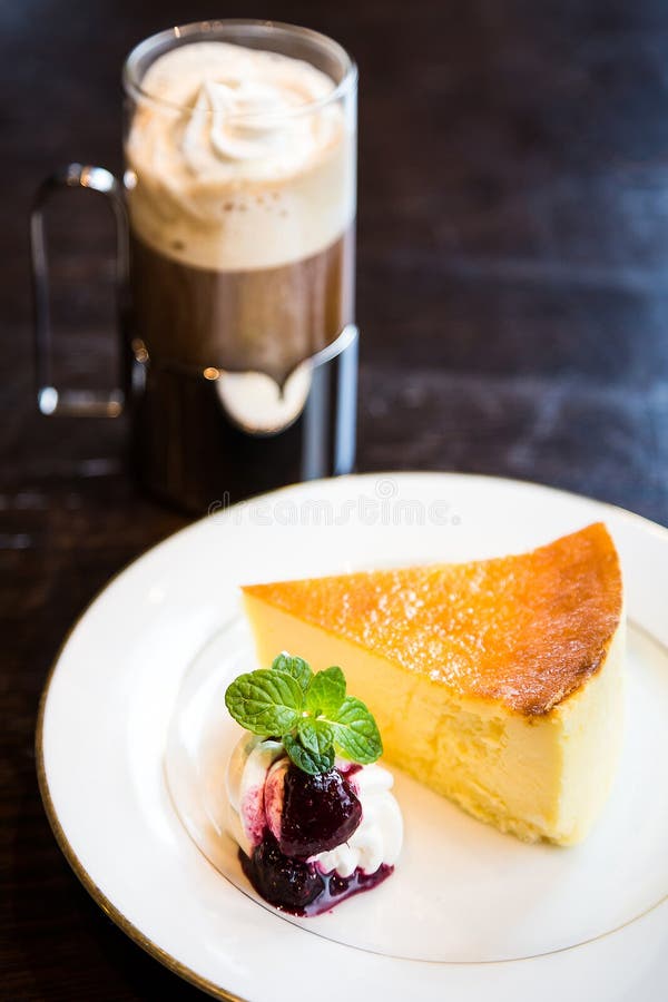 Cheesecake and Coffee Latte Stock Photo - Image of healthy, delicious ...