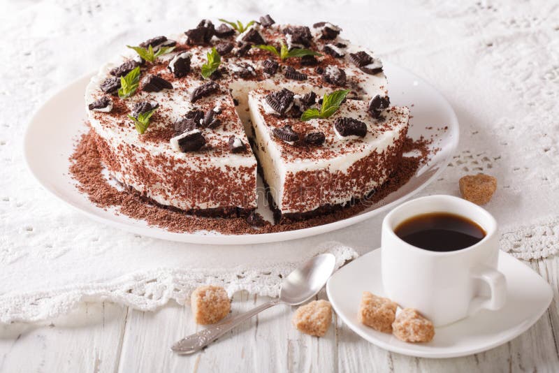 Cheesecake Dessert with Chocolate and Coffee. Horizontal Stock Photo ...