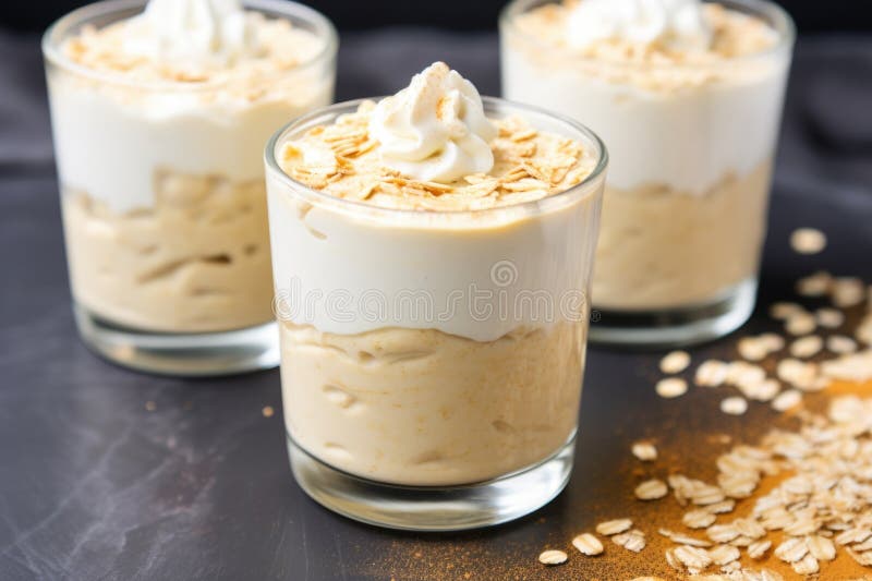 Cheesecake Flavored Oats in Glass, Cream on Top Stock Photo - Image of ...