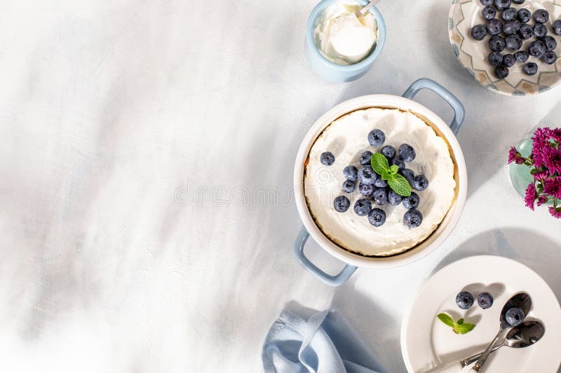 Cheesecake with Fresh Blueberries on a White Background with Shadows ...