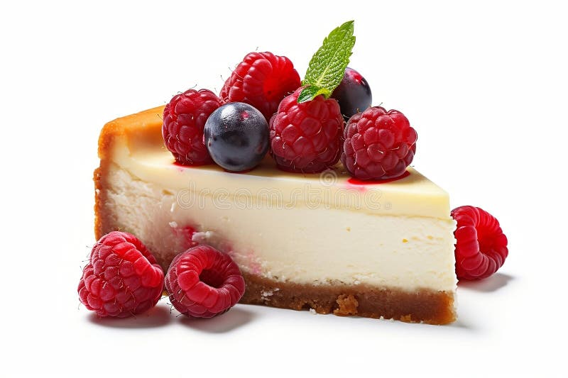 Cheesecake with Fresh Raspberries and Blueberries on White Background ...