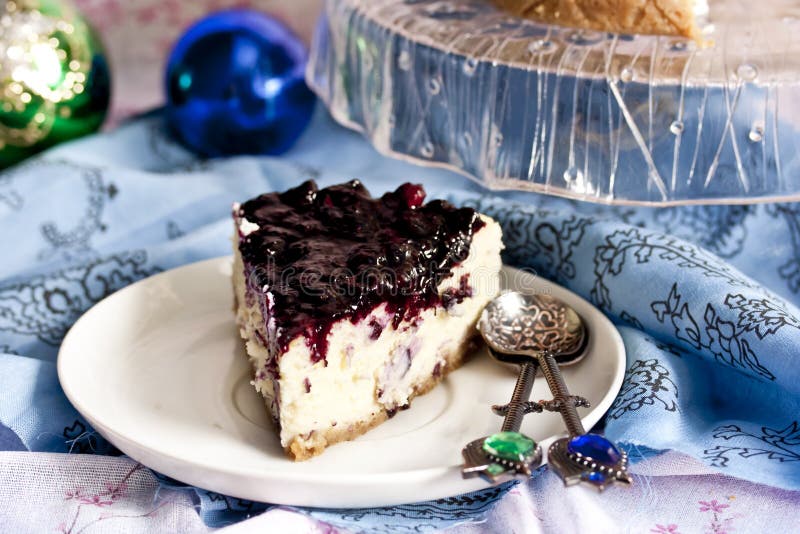 Cheesecake with Mascarpone and Blueberry Sauce Stock Image - Image of ...