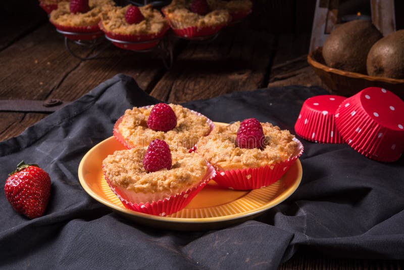Cheesecake Muffins with Raspberry Stock Photo - Image of birthday ...