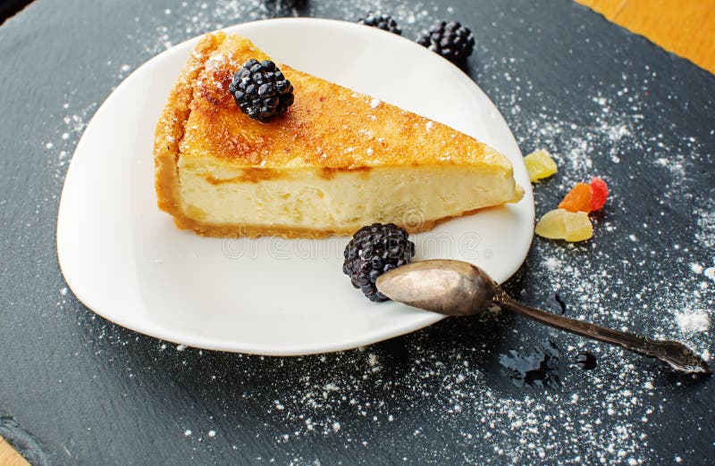 Cheesecake on a plate stock image. Image of gourmet, cream - 69518885