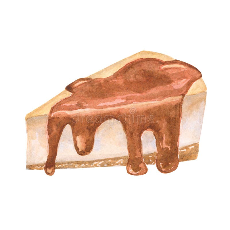 Cheesecake Poured with Caramel. Hand Drawn Watercolor Illustration ... Cheesecake Poured with Caramel. Hand Drawn Watercolor Illustration ...