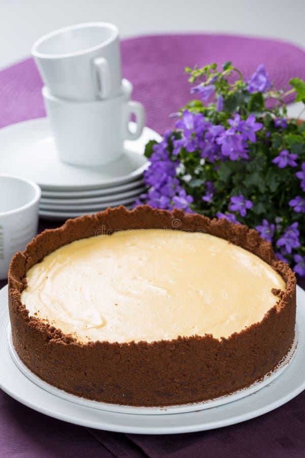Cheesecake and Purple Flowers Stock Image - Image of white, brown: 39251337