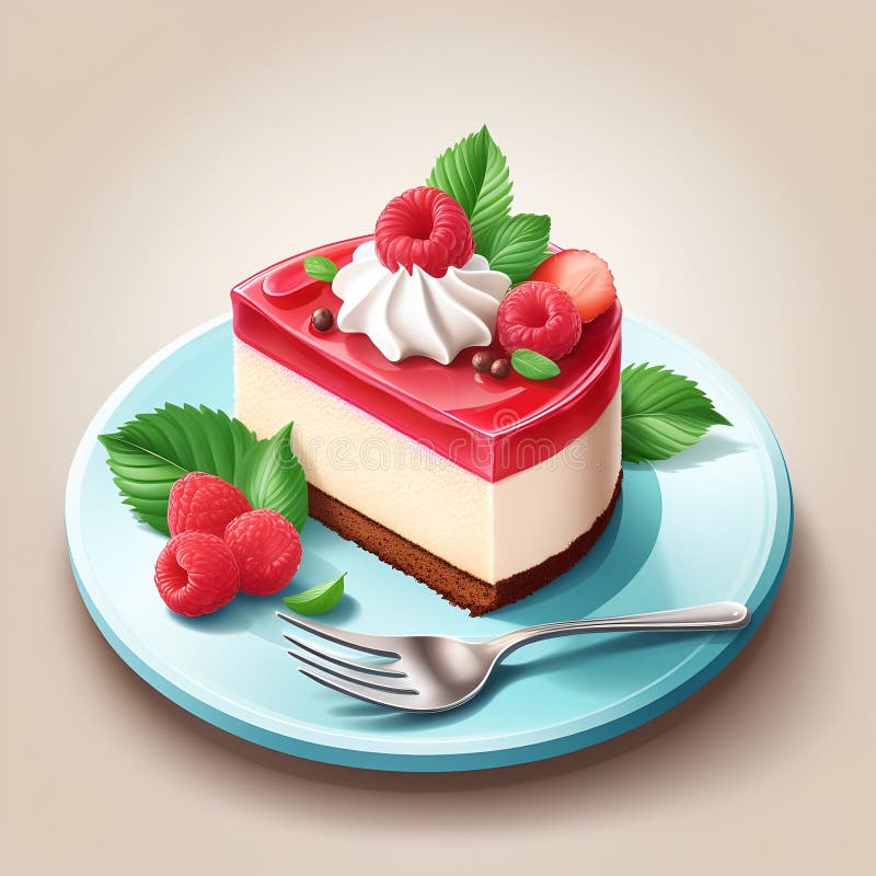 Cheesecake with Raspberries and Mint, Vector Illustration. Stock ...
