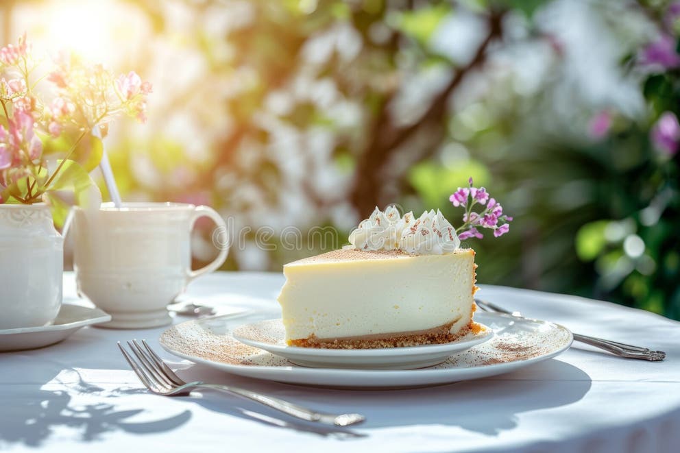 Cheesecake Slice Served on a Elegant Dinner Table Setup in Spring ...