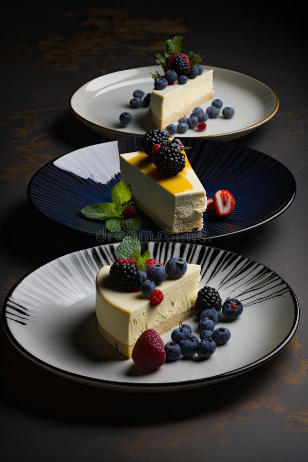 Cheesecake Slices and Berries on Serving Plates. Illustration AI ...